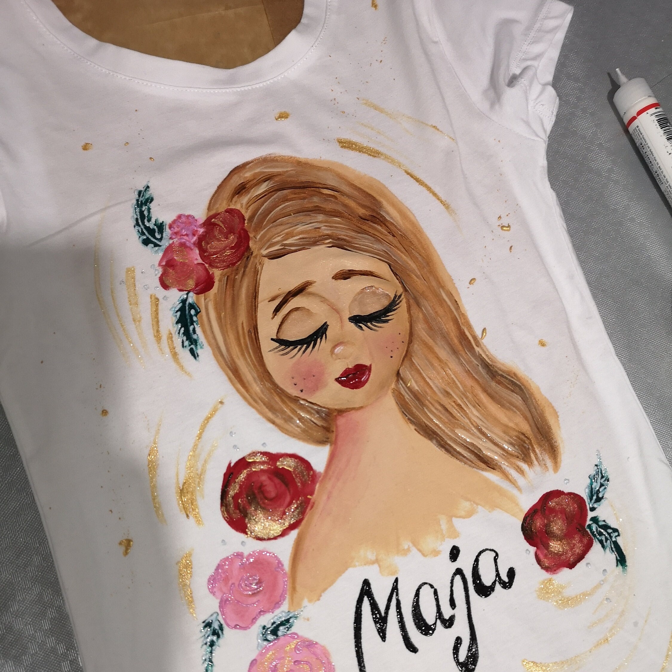 Custom Hand-painted Woman Portrait T-shirt - Personalized Tee With Name ...