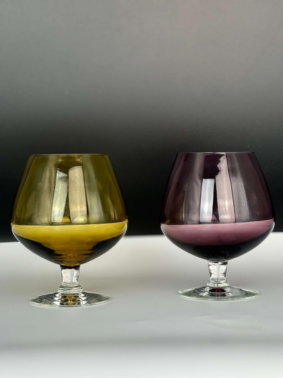 Pair Mid Century Coloured Brandy Glasses Small Colourful Vintage Glass ...