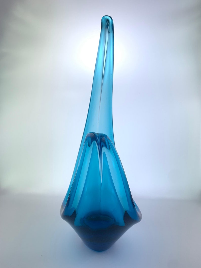 Vintage Mid-century Blue Art Glass Bowl, Swan-like Sculpture - Etsy