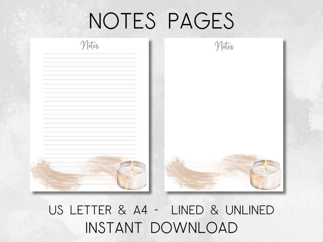 Watercolor Notes Pages | Digital Download | Printable Notes Pages | US ...