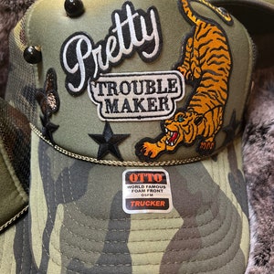 PRETTY TROUBLEMAKER CUSTOM Trucker Hat, Camo Otto Trucker Patch Hat ...