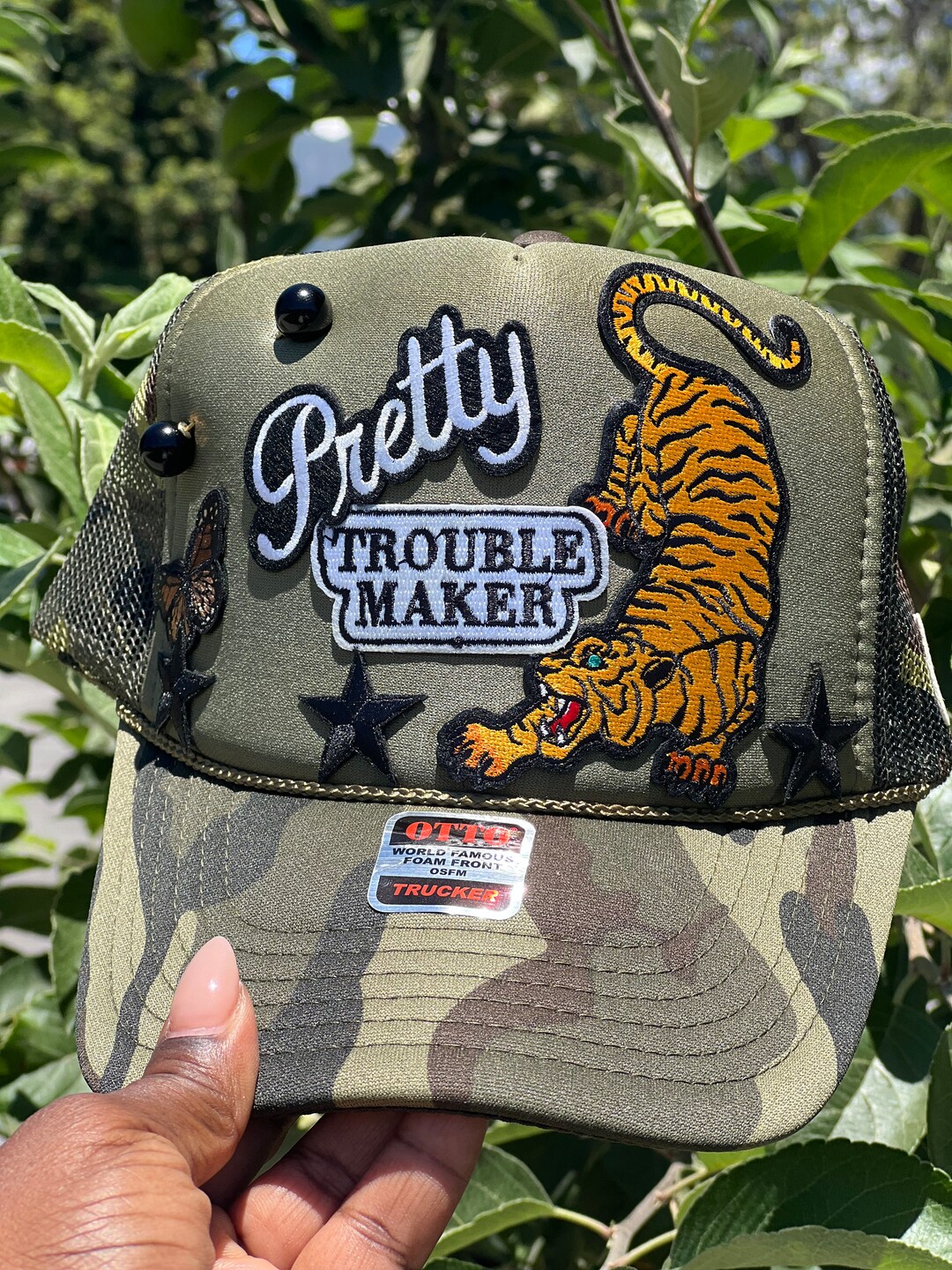 PRETTY TROUBLEMAKER CUSTOM Trucker Hat, Camo Otto Trucker Patch Hat ...