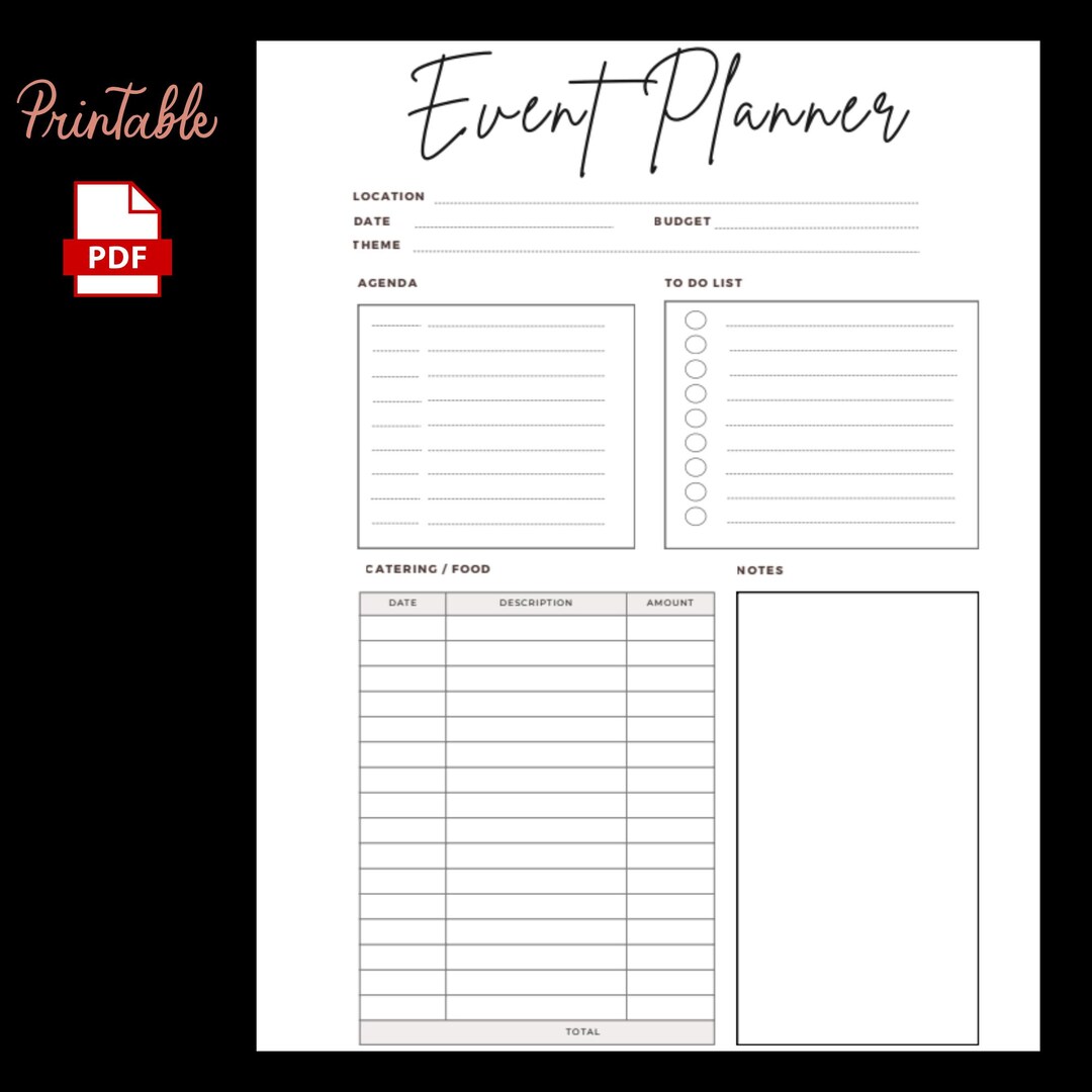 Event Planner Printable | Simple Party Planner | Meeting Planner ...