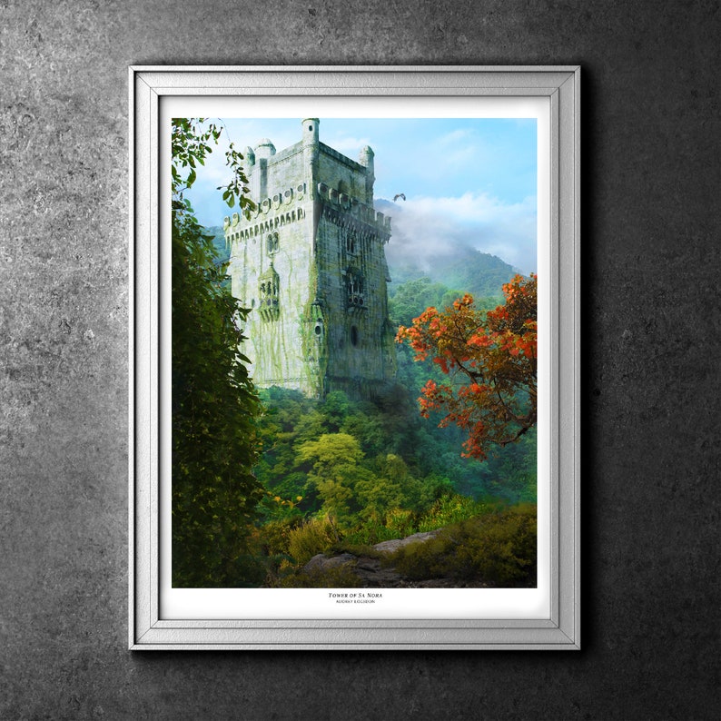 Tower of Sa Nora Signed Art Print, Gothic Castle Botanical Landscape ...
