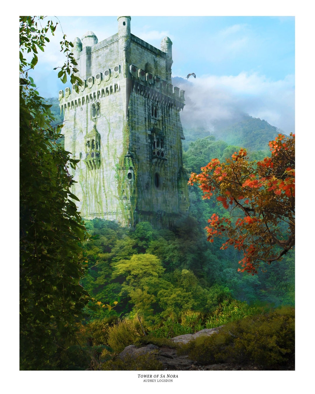 Tower of Sa Nora Signed Art Print, Gothic Castle Botanical Landscape ...