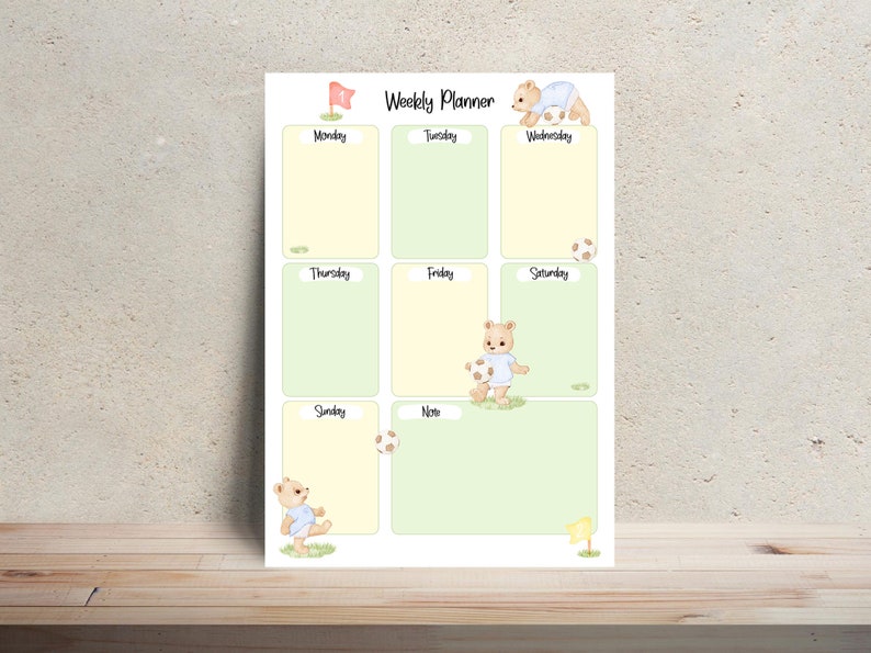A4/A3 Planner Printable, to Do List for Kids, Bears Playing Football ...