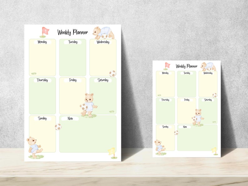 A4/A3 Planner Printable, to Do List for Kids, Bears Playing Football ...