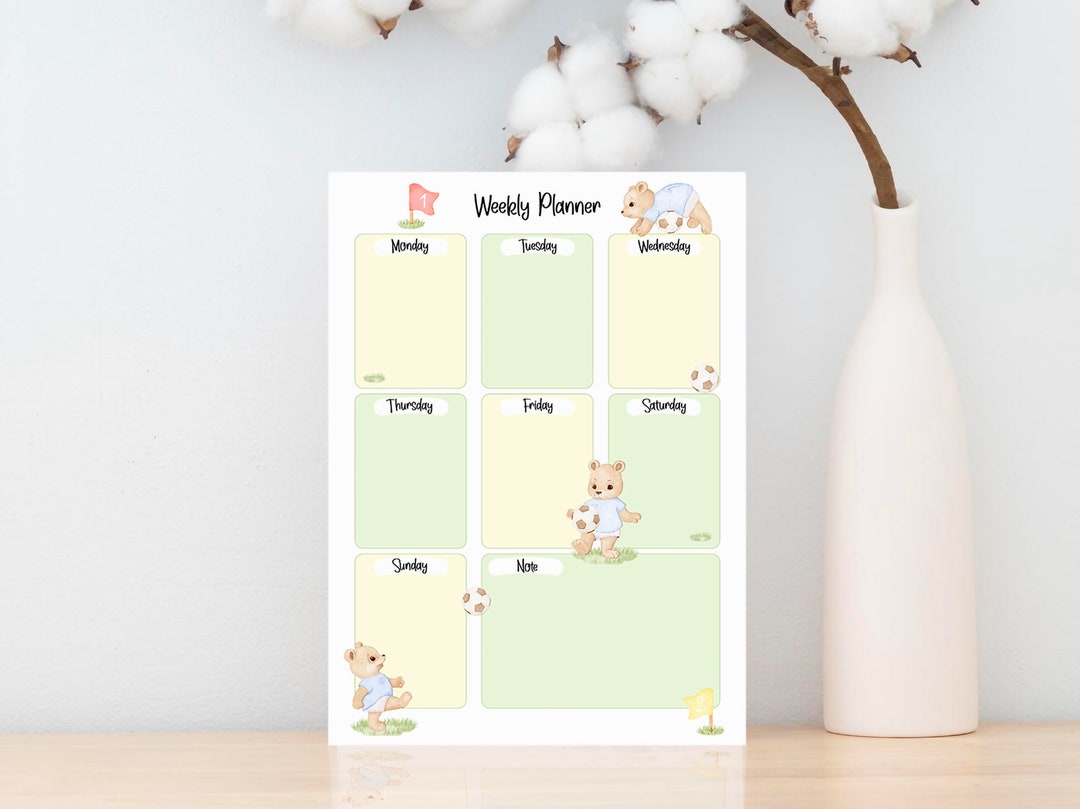 A4/A3 Planner Printable, to Do List for Kids, Bears Playing Football ...