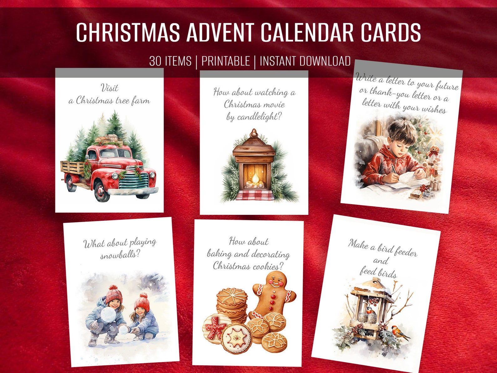 30 Printable Advent Activity Cards for Kids, Christmas Bucket List ...