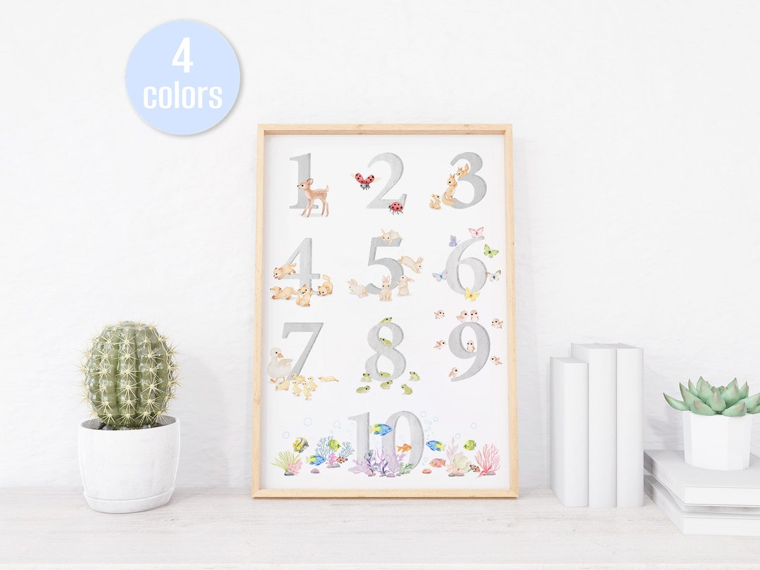 Numbers Study, From 1 to 10, Animal Numbers Learning, Nursery Wall Art ...