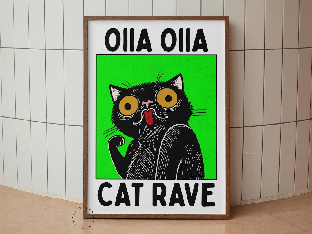 Oiia Oiia Cat Rave Print, Cat Meme Black, Poster for Living Room or ...