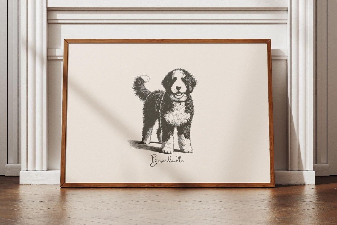Bernedoodle Print, Dog Prints, Bernedoodle Drawing, Dog Nursery Prints ...