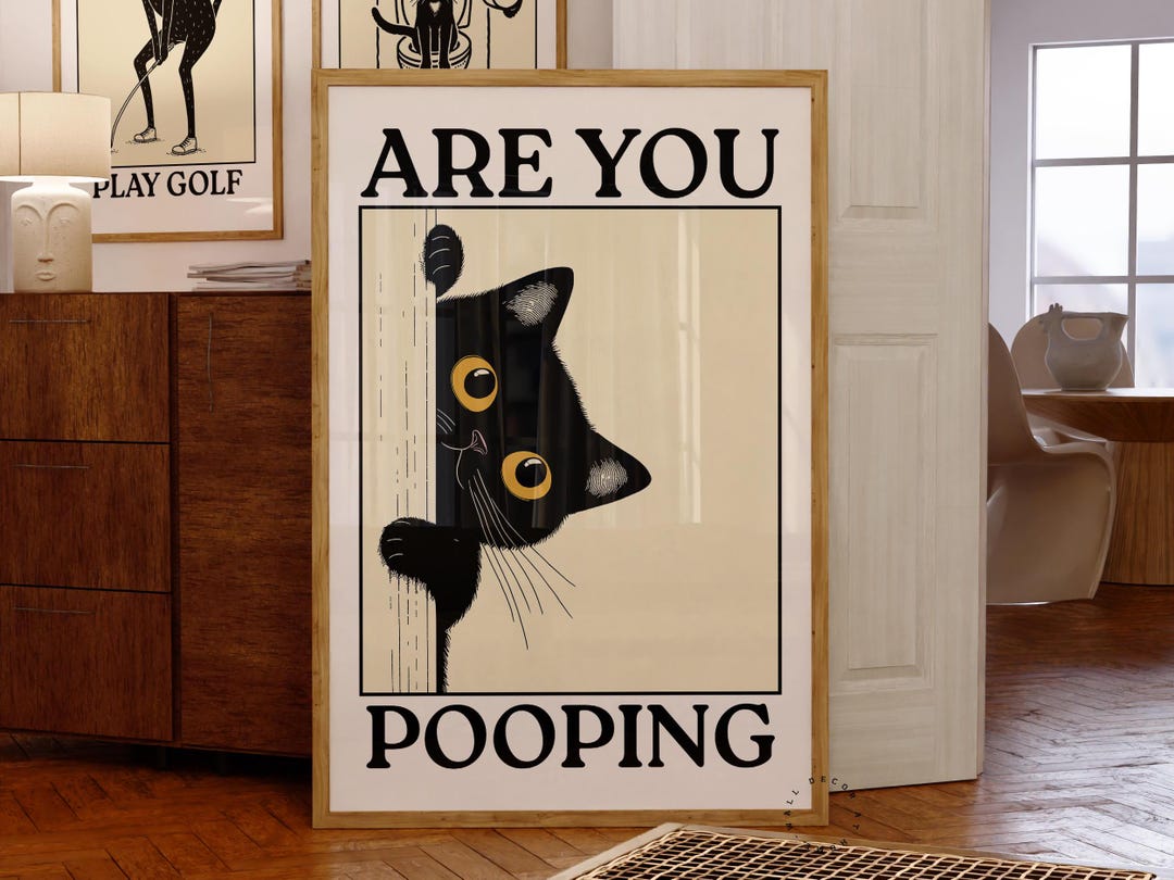 Are You Pooping, Peeking Cat, Black Cat Home Decor, Funny Bathroom ...
