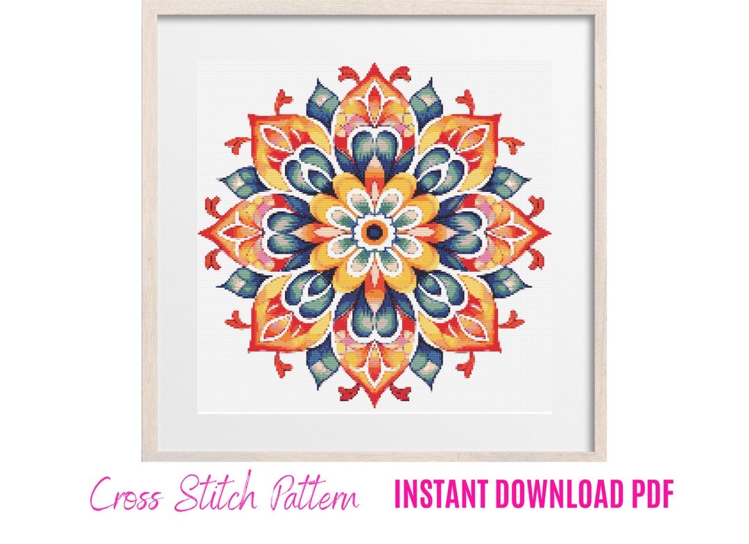 Mandala Cross Stitch Patterns, Flower Mandala Cross Stitch, Colored ...