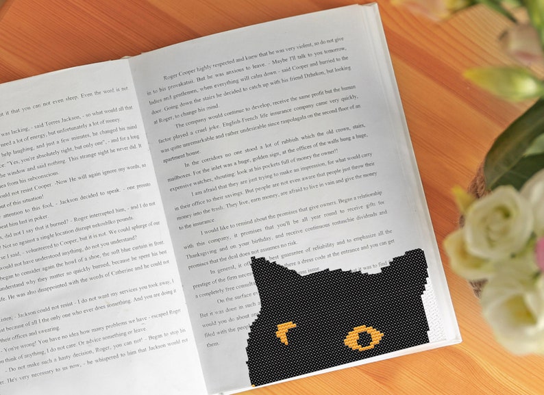 Corner Bookmark Cross Stitch Pattern, Cat Embroidery, Floral Wreath ...