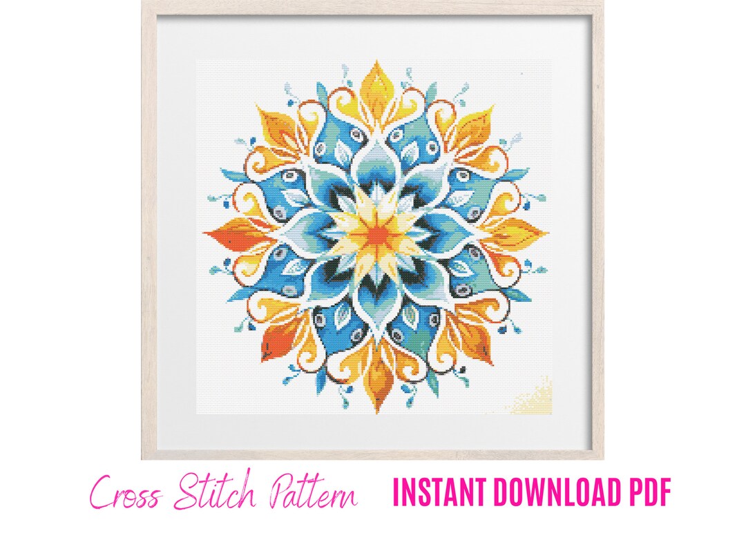 Mandala Cross Stitch Patterns, Flower Mandala Cross Stitch, Colored ...