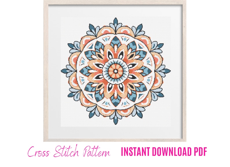 Set of 7 Mandala Cross Stitch Patterns, Flower Mandala Cross Stitch ...