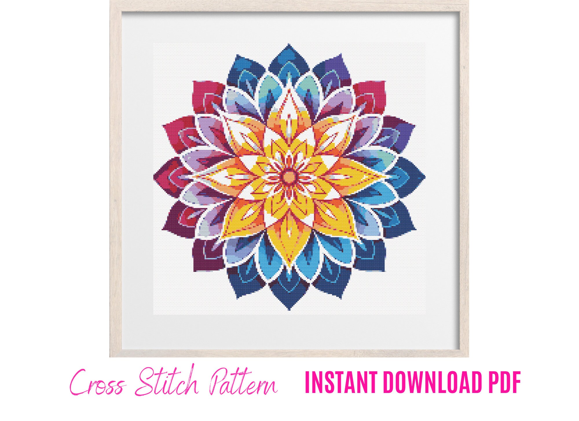 Set of 7 Mandala Cross Stitch Patterns, Flower Mandala Cross Stitch ...
