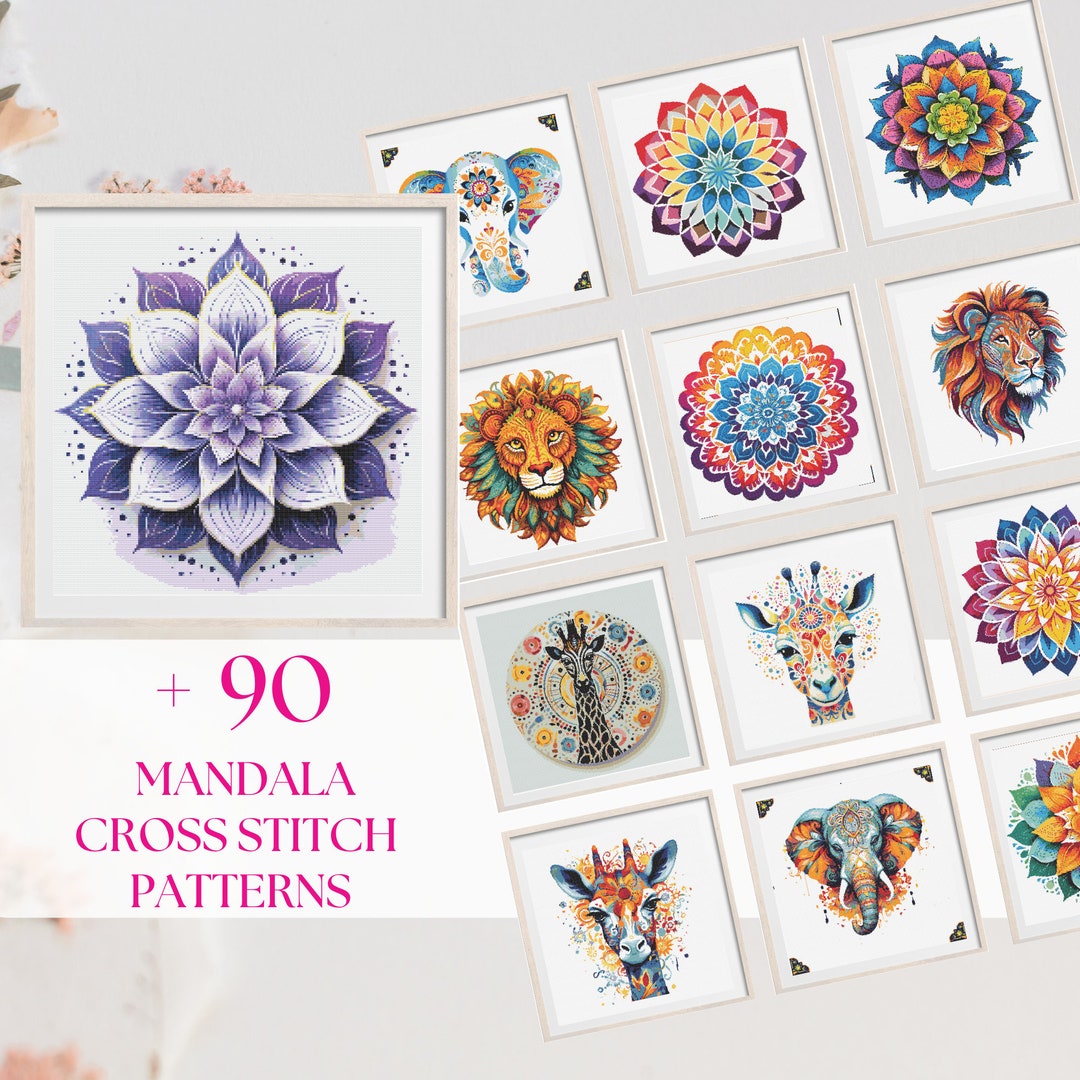 BUNDLE of +90 Mandala Cross Stitch Patterns, Coloring Cross Stitch ...