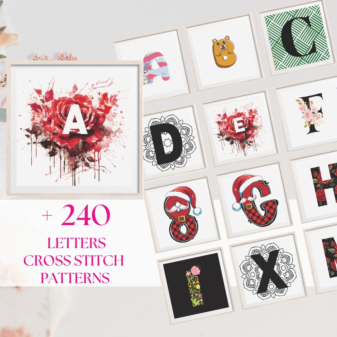 BUNDLE of +240 Letters Cross Stitch Pattern, Stitch Alphabet, Letter ...