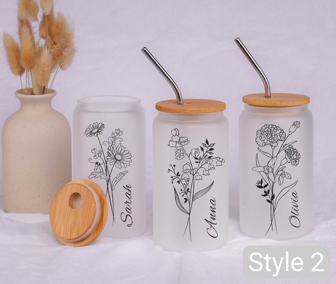 Bridesmaid Birth Flower Iced Coffee Cup, Custom Name Tumbler - Etsy