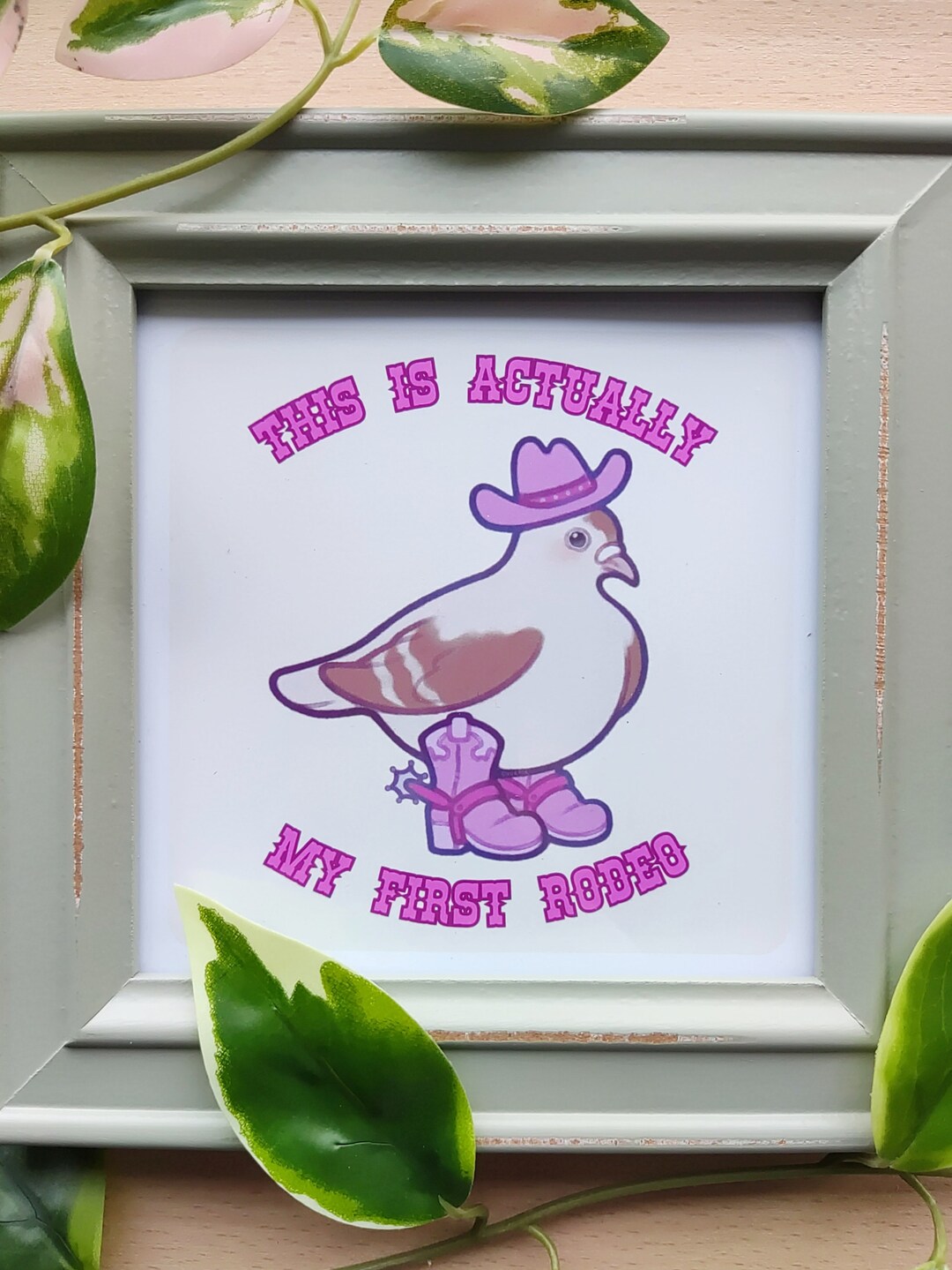 Cowboy Pigeon Print | 5"x5" Matte Print | My First Rodeo | Small ...