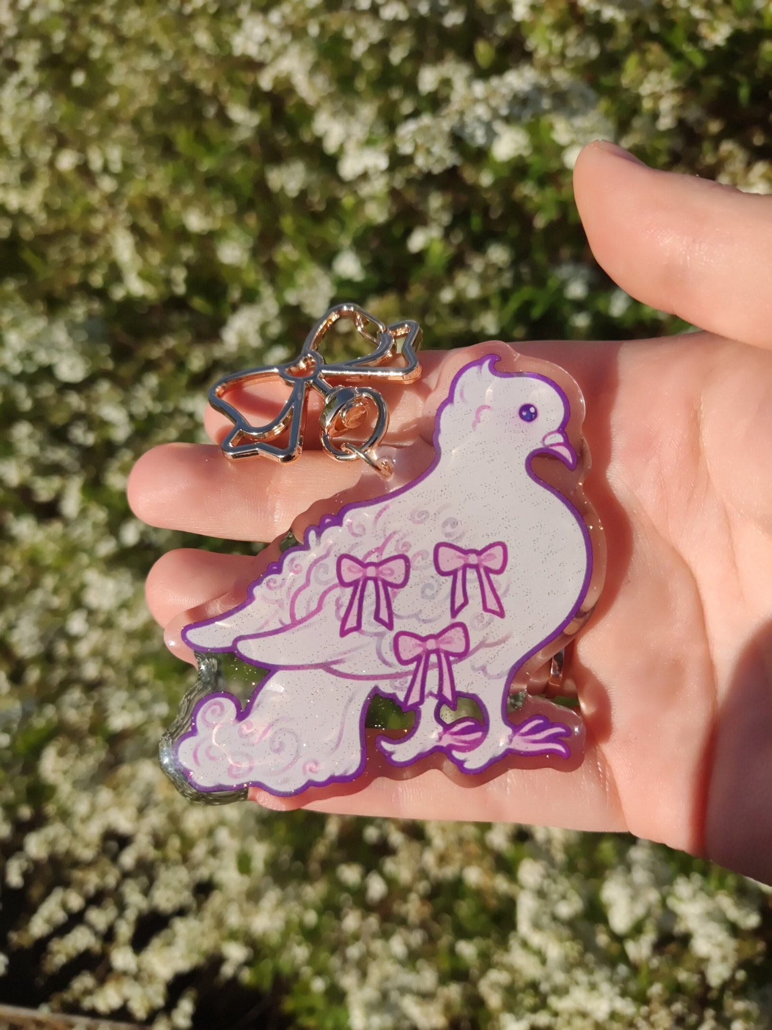 Coquette Pigeon Charm 2.75 Acrylic Double Glitter Epoxy Pigeon Keychain ...