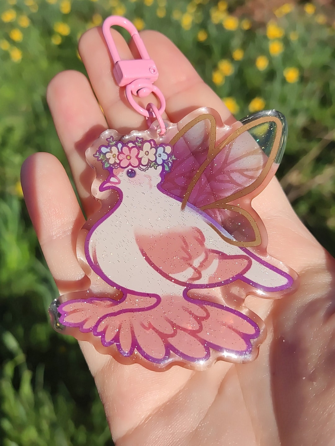 Fairy Pigeon Charm | 2.75" Acrylic Double Glitter Epoxy | Pigeon ...