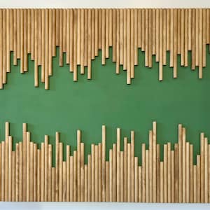 Wooden Wall Art in Green and Golden Oak Wood, Wall Art, Wood Art ...