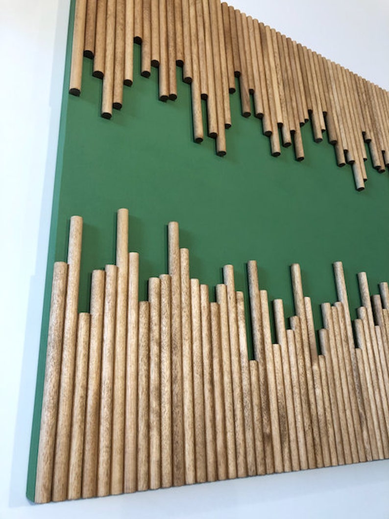 Wooden Wall Art in Green and Golden Oak Wood, Wall Art, Wood Art ...