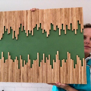 Wooden Wall Art in Green and Golden Oak Wood, Wall Art, Wood Art ...