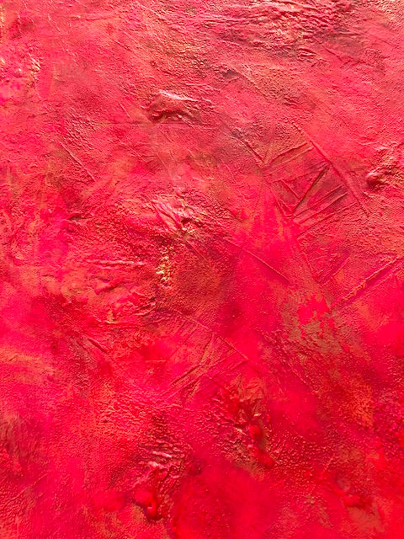 Abstract Acrylic Painting on Canvas in Red, Pink and Gold, Texture ...