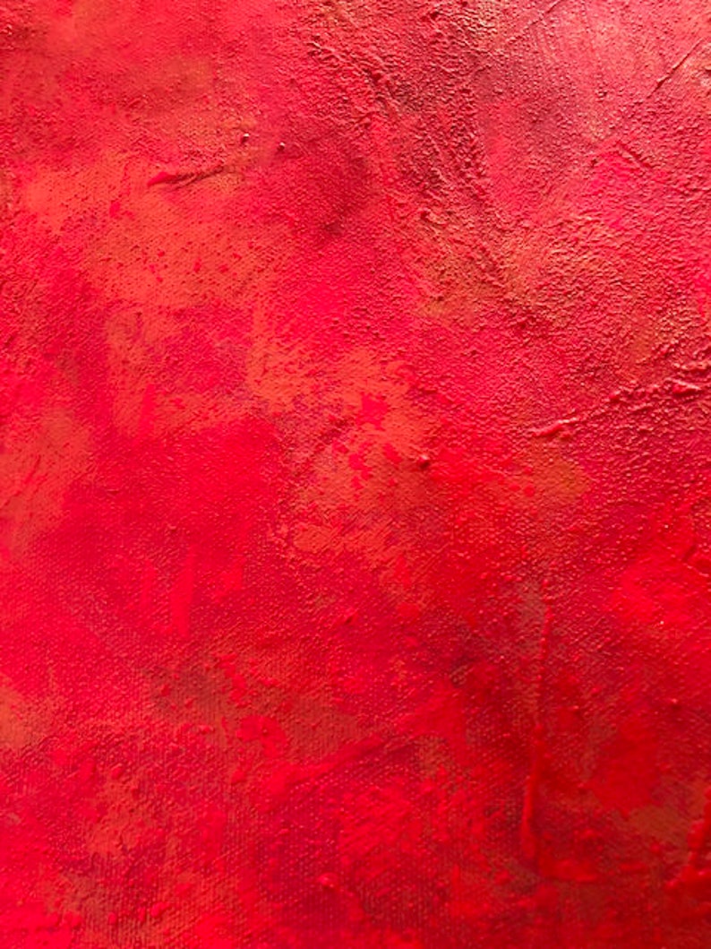Abstract Acrylic Painting on Canvas in Red, Pink and Gold, Texture ...