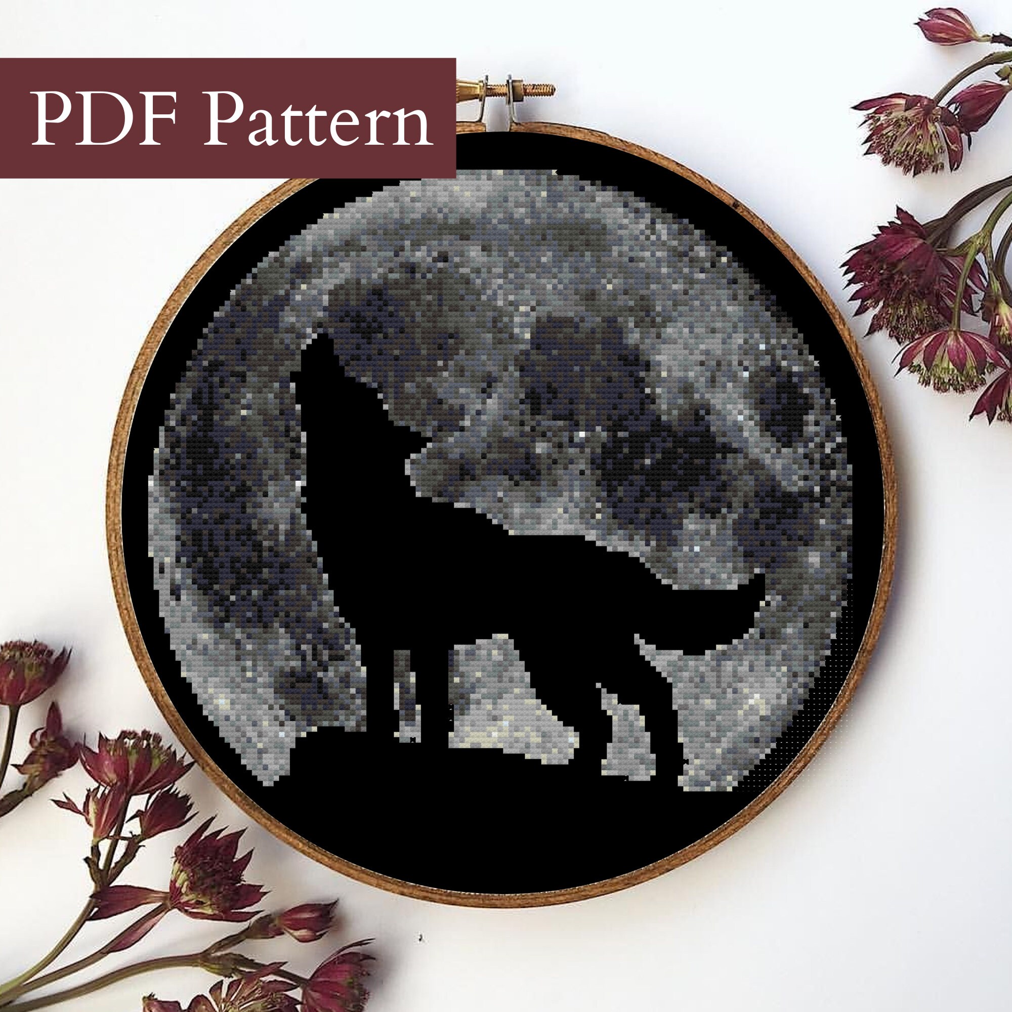 Howling Wolf Cross Stitch Pattern, Moon Cross Stitch Pattern, Wolf ...