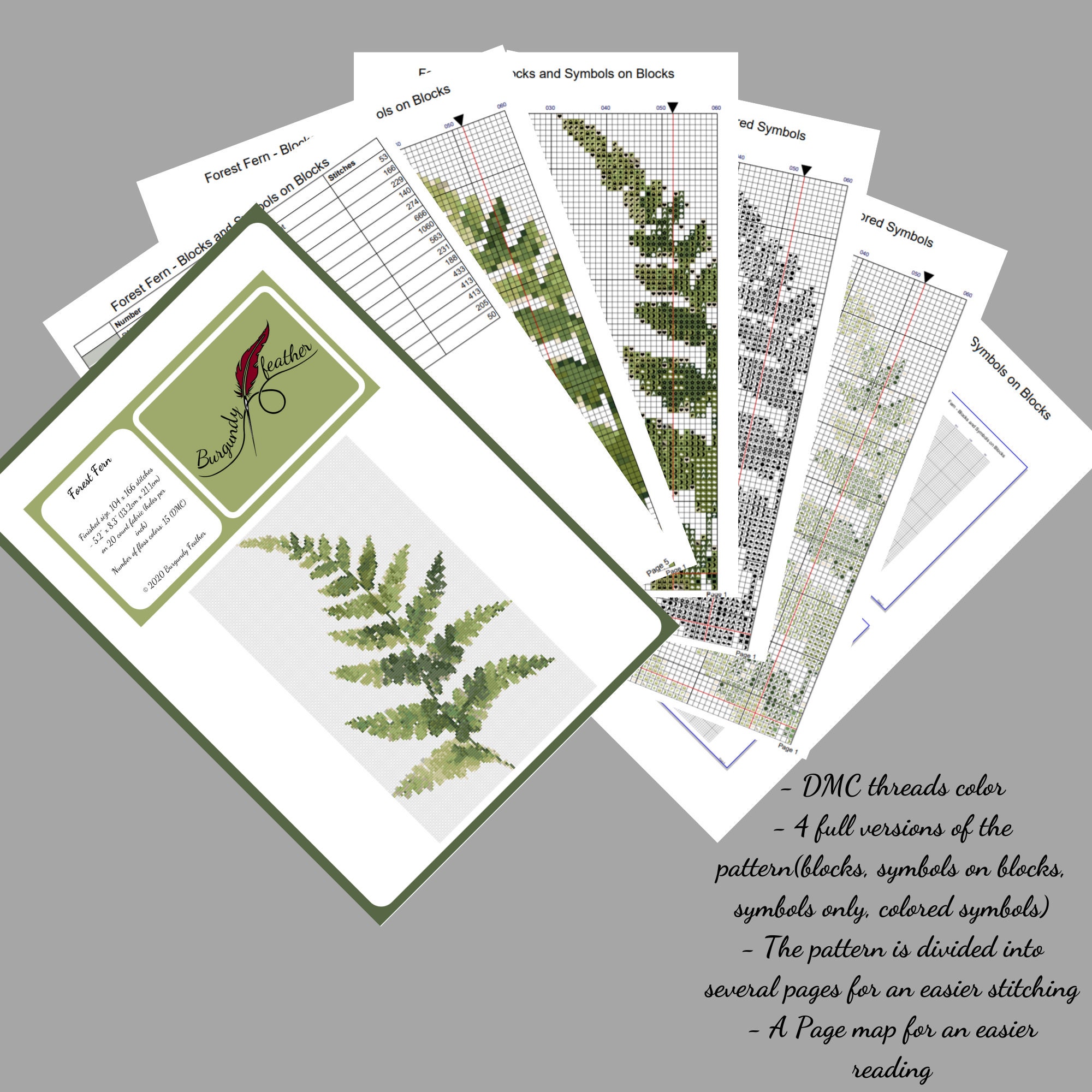 Fern Cross Stitch Pattern, Forest Fern Cross Stitch Pattern, Plants ...