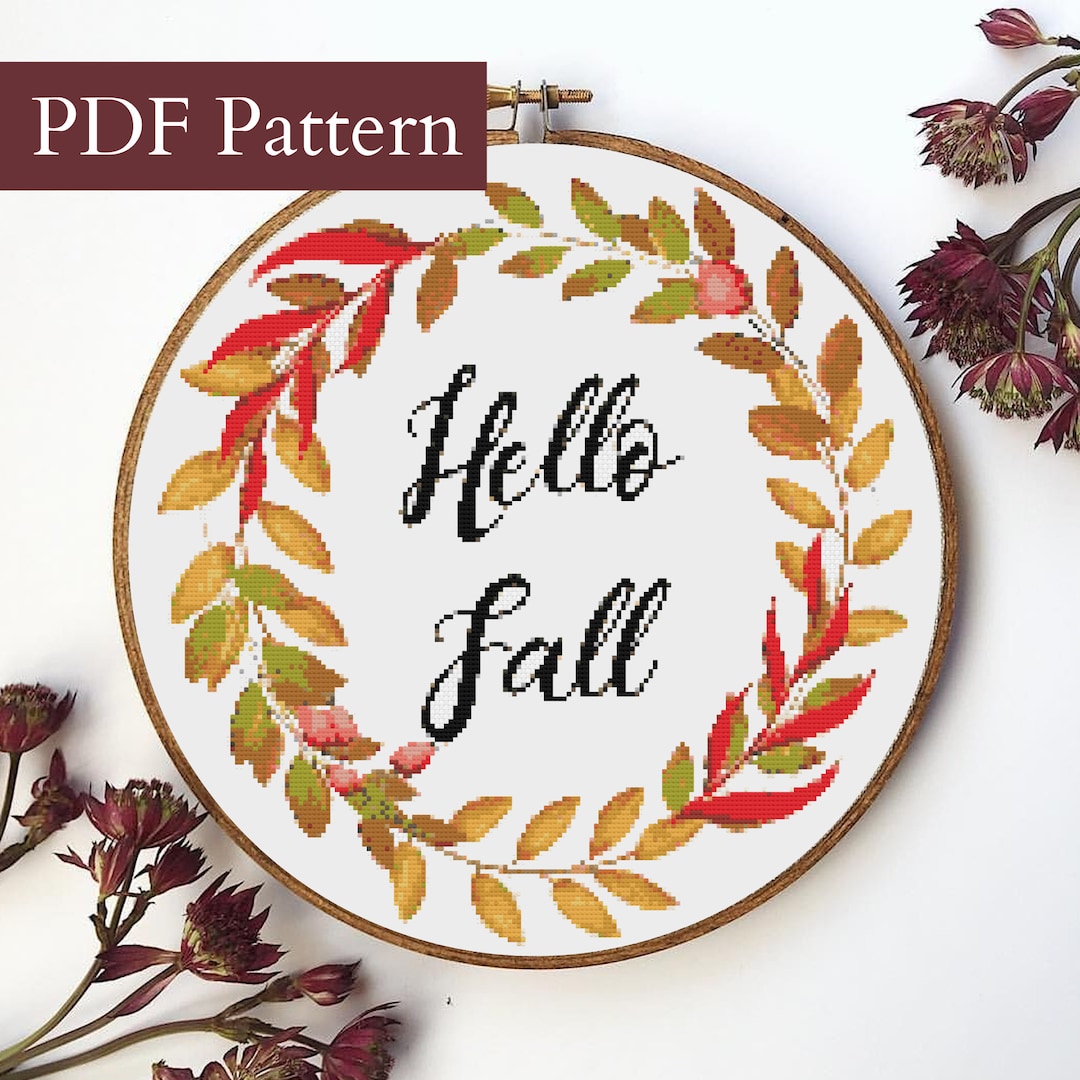 Hello Fall Cross Stitch Pattern, Autumn Cross Stitch Pattern, Nature ...