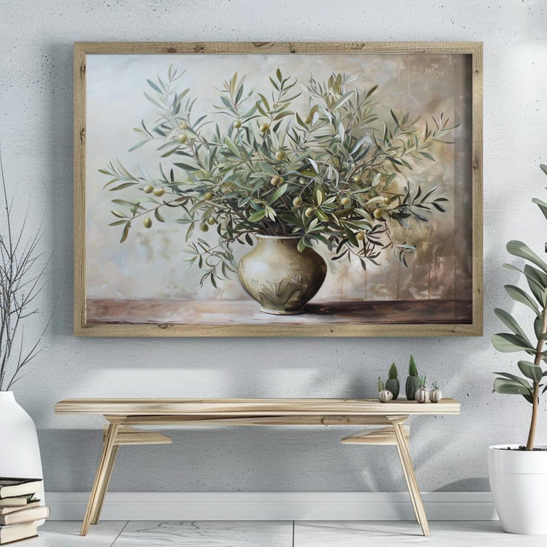 Antique Olive Tree Painting: Rustic Farmhouse Botanical Print (digital ...