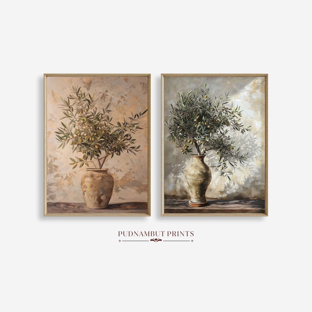 Vintage Olive Tree Print Set of 2, Olive Tree in Vase Painting Wall Art ...
