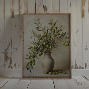 Vintage Olive Tree in Aged Vase Art Print, Neutral Mediterranean Wall ...
