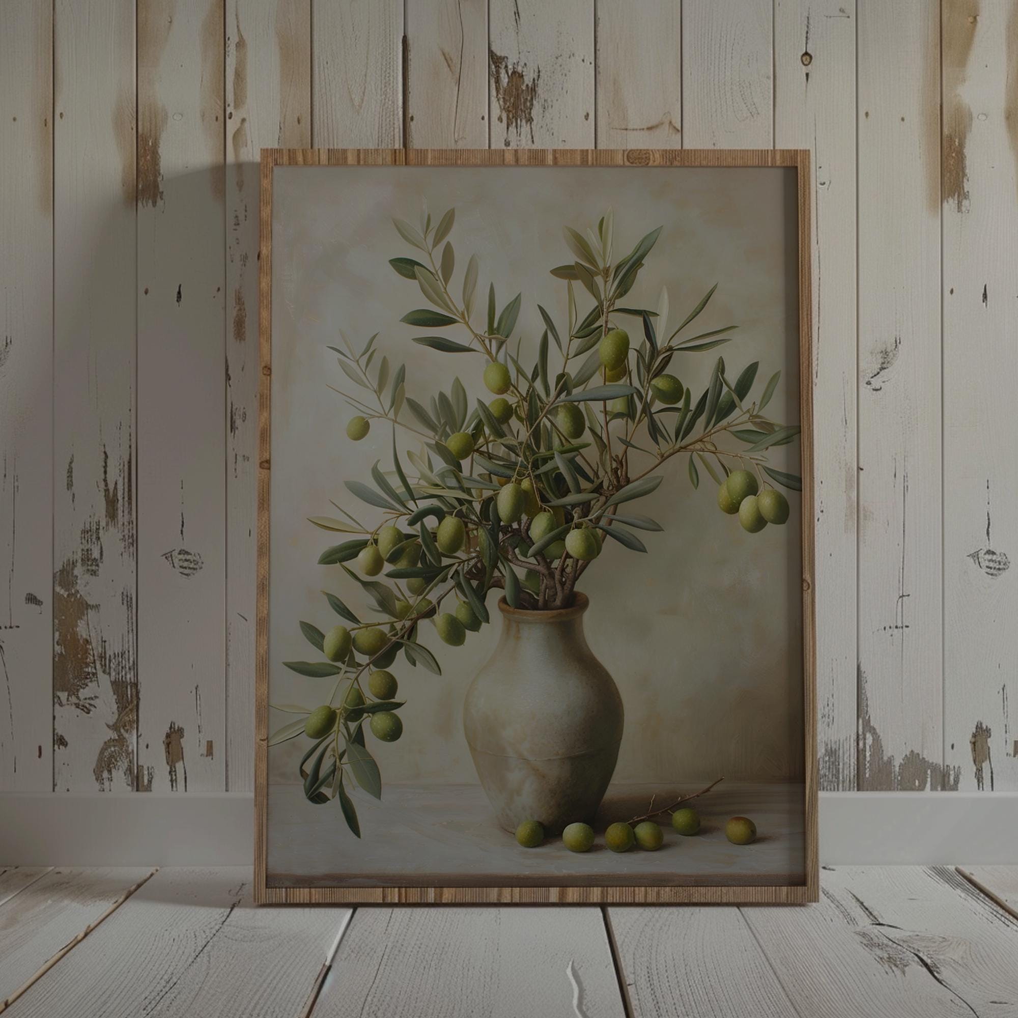 Vintage Olive Tree in Aged Vase Art Print, Neutral Mediterranean Wall ...