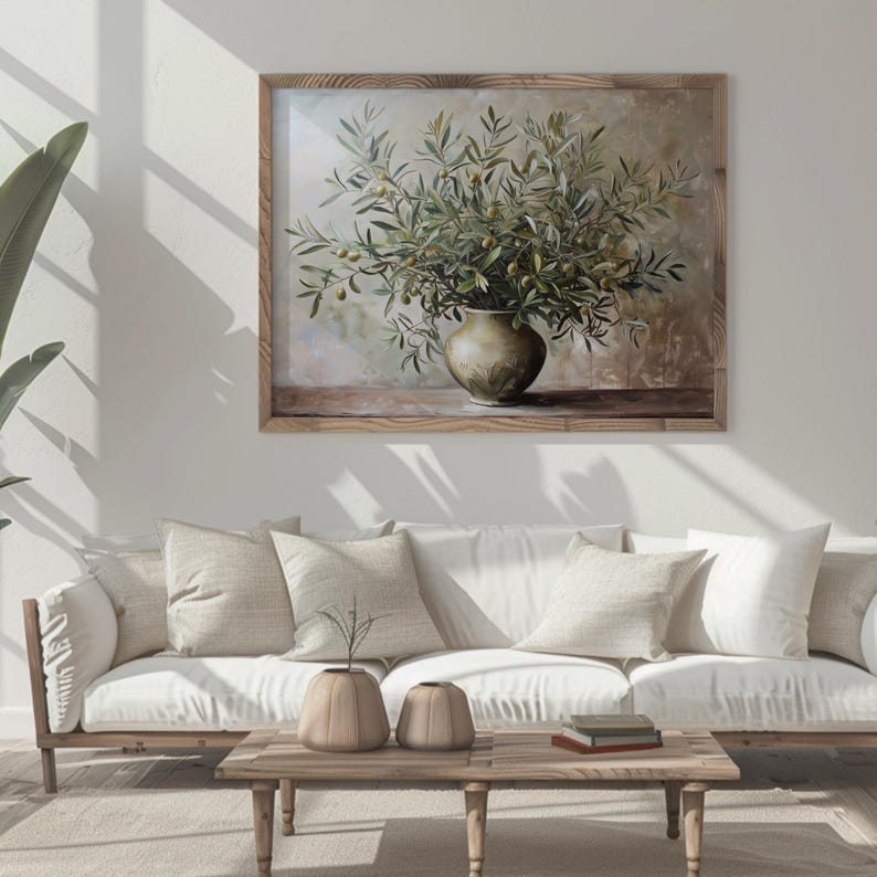 Antique Olive Tree Painting: Rustic Farmhouse Botanical Print (digital ...