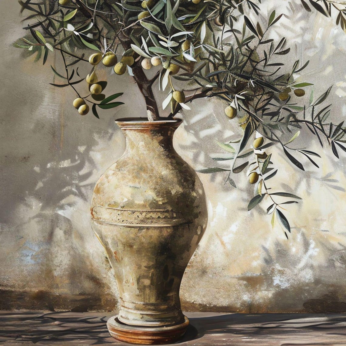 Vintage Olive Tree Print Set of 2, Olive Tree in Vase Painting Wall Art ...