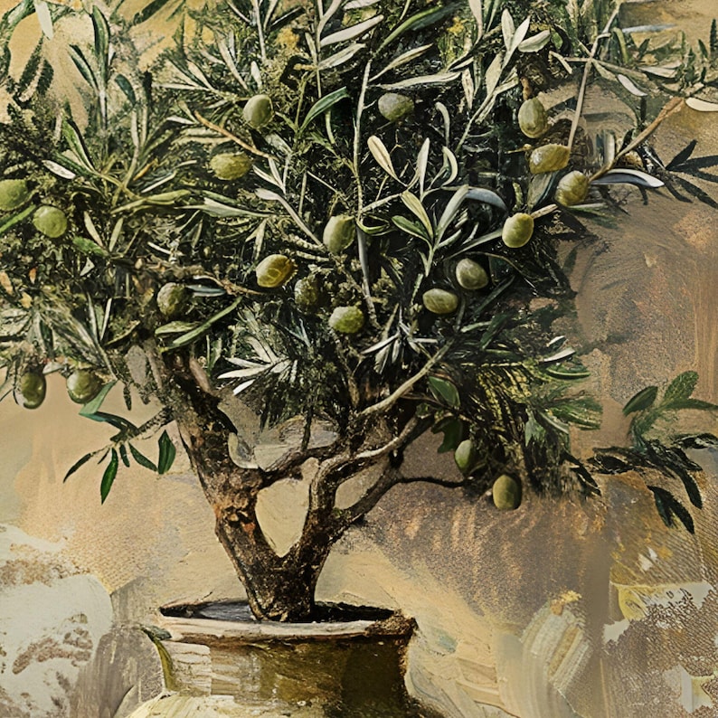 Vintage Olive Tree in Antique Vase Art, Olive Tree Painting Set of 2 ...