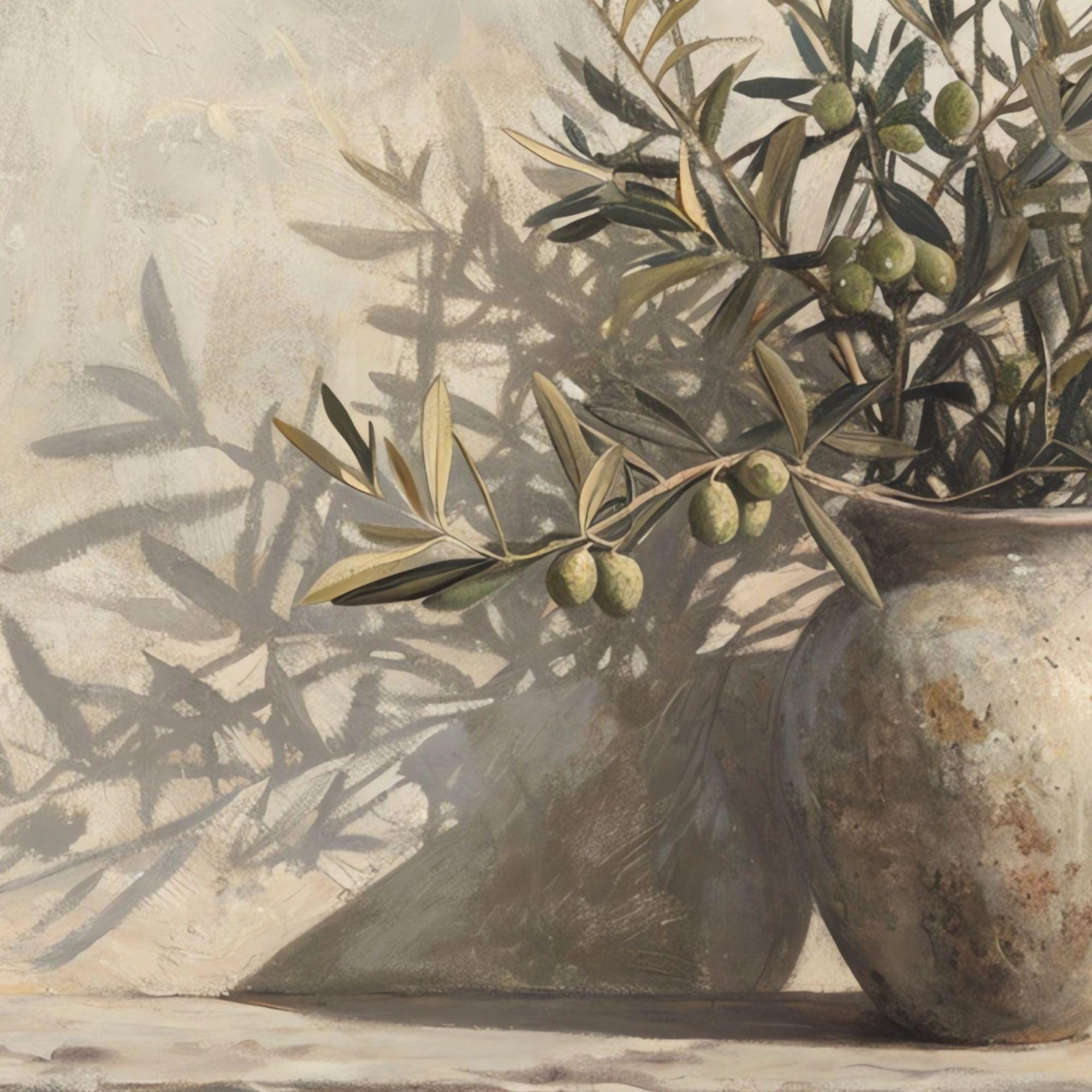 Olive Tree in Vase Painting, Vintage Olive Branch Print, Neutral Tone ...