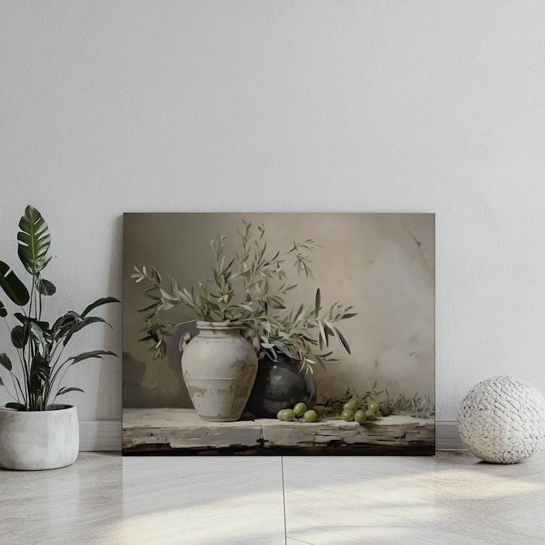Vintage Olive Tree Painting Wall Art, Muted Tones, Neutral Botanical ...