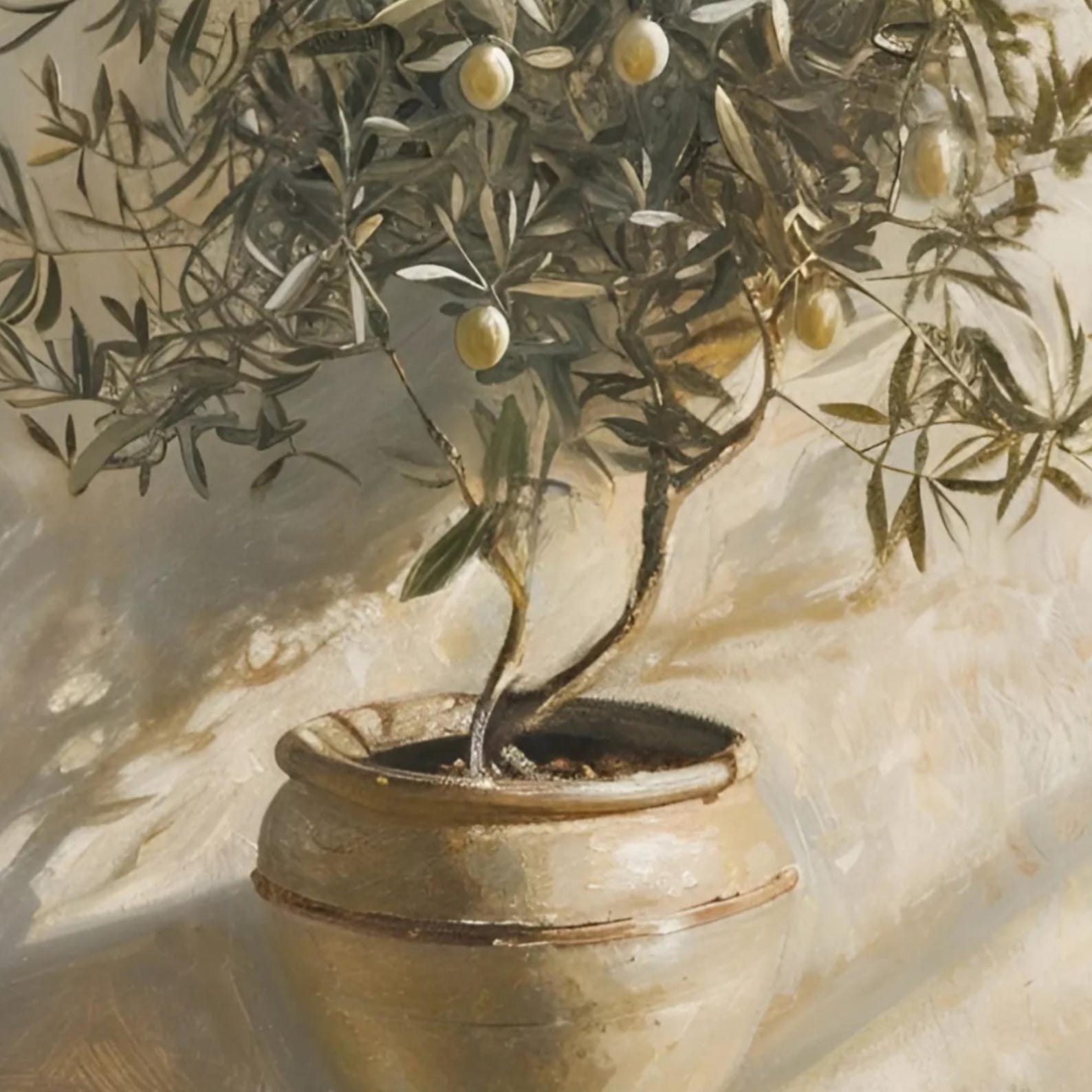 Rustic Olive Tree in Vase Art Print, Neutral Botanical Art, Vintage ...