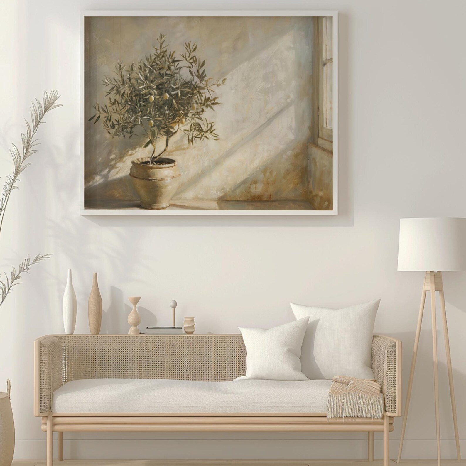 Rustic Olive Tree in Vase Art Print, Neutral Botanical Art, Vintage ...