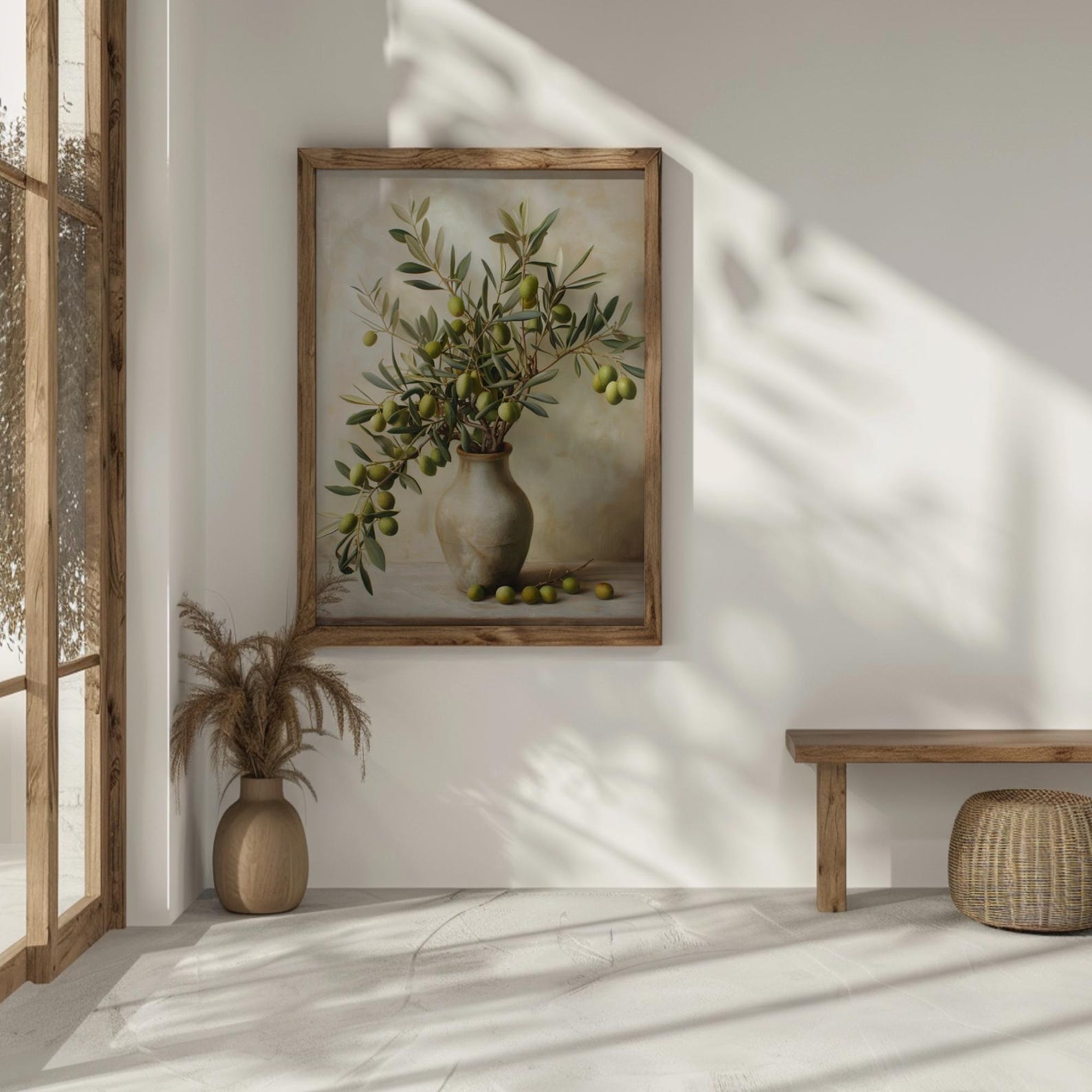 Vintage Olive Tree in Aged Vase Art Print, Neutral Mediterranean Wall ...