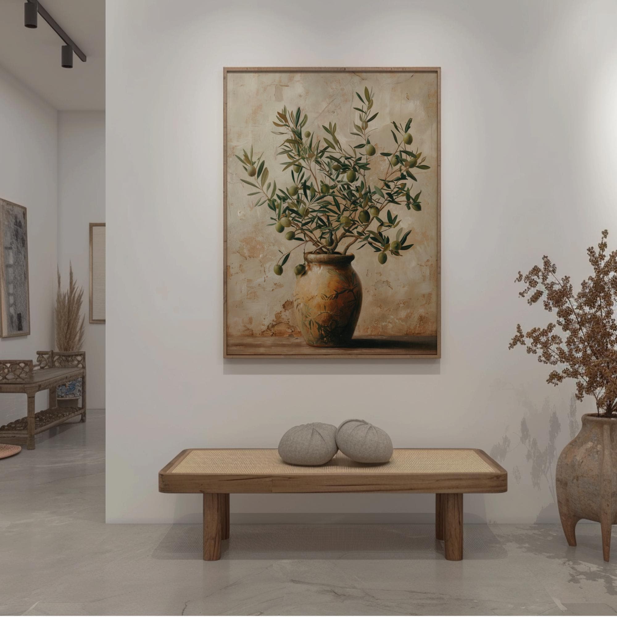 Rustic Olive Tree Print in Aged Vase, Neutral Olive Tree Digital Art ...