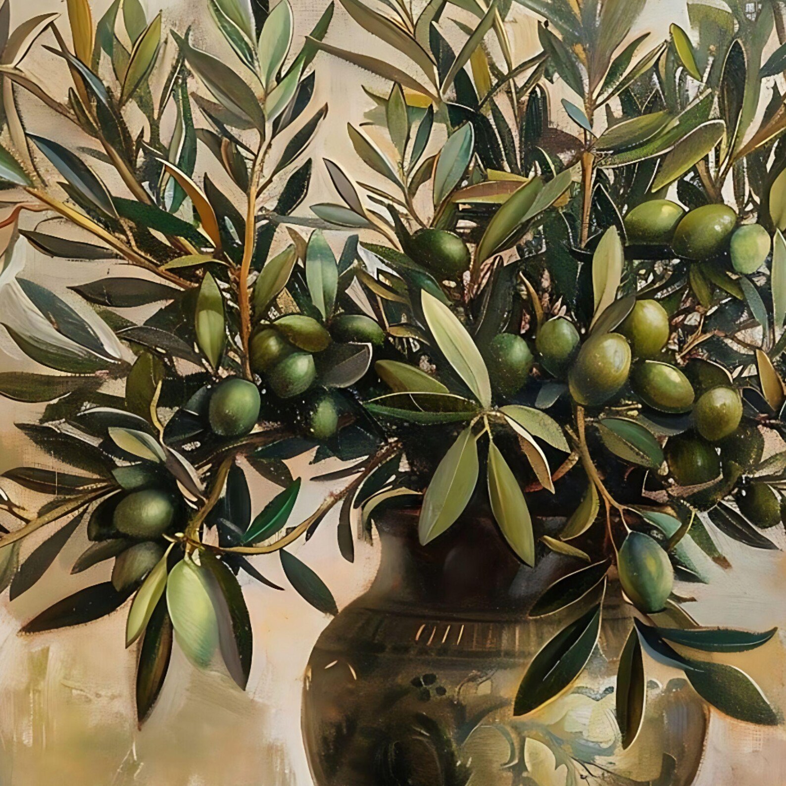 Vintage Olive Tree in Vase Wall Art Print, Olive Branches in Vase ...